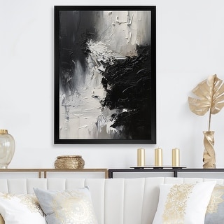 Designart "Black And White Delicate Brushstrokes Ii" Abstract Marble Framed Wall Decor - Bed ...